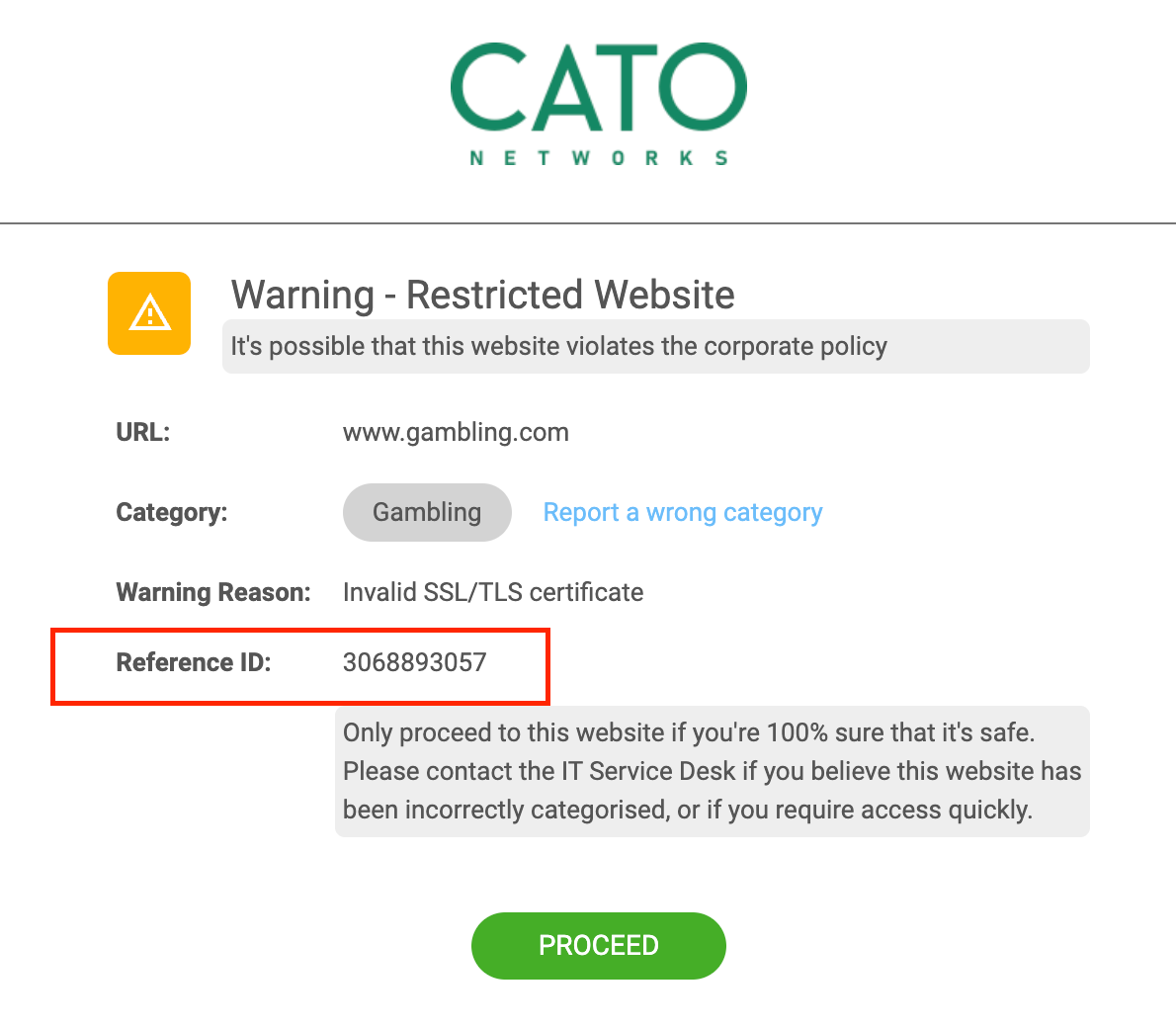 Enhanced Block / Warning Message - Event Reference ID | Cato Connect